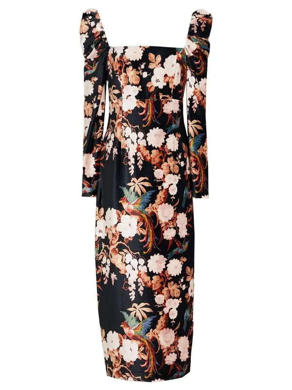 Cara Cara Floral-print Stretch-velvet Midi Dress - Black