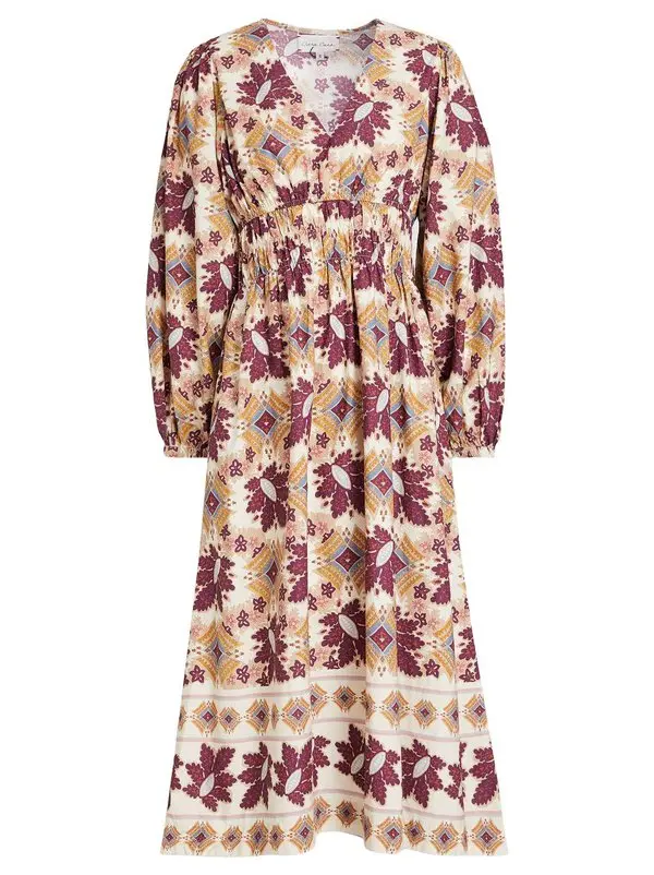 Cara Cara Gathered Printed Cotton-poplin Midi Dress - Plum