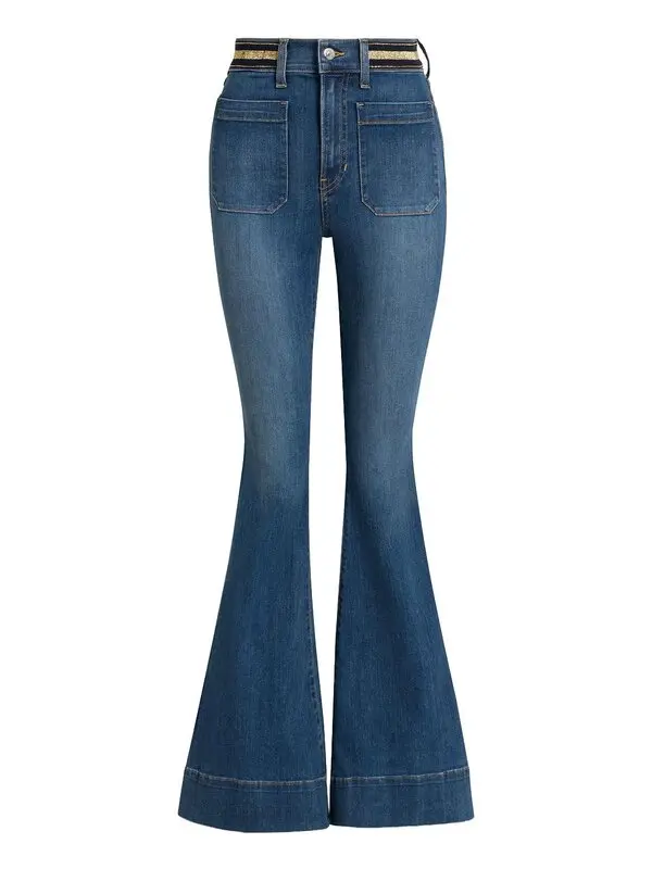 Veronica Beard Metallic High-rise Flared Jeans - Mid Denim