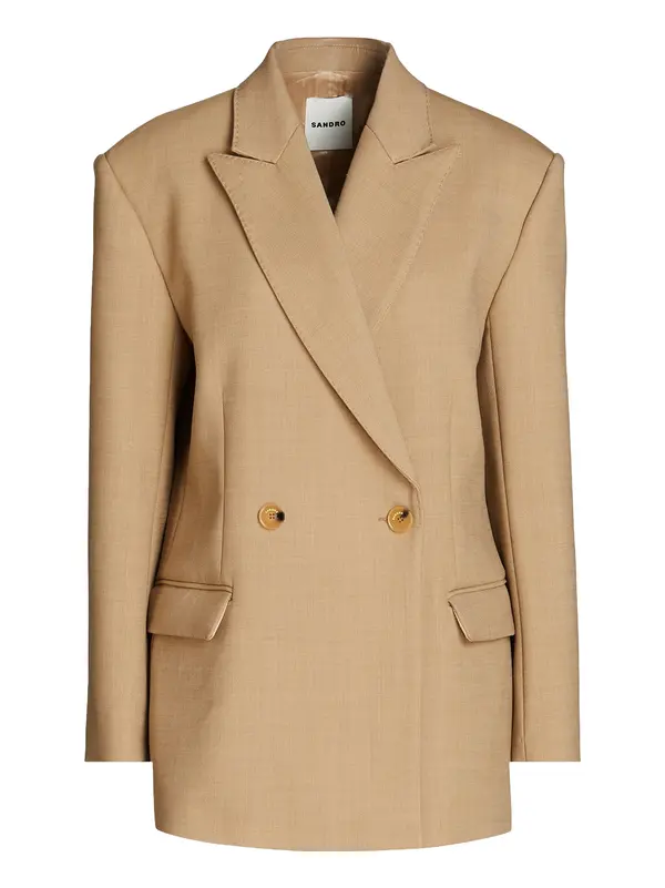Sandro Double-breasted Twill Blazer - Sand