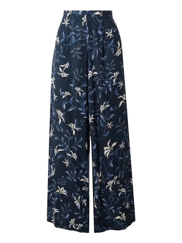 Agua Bendita Floral-print Recycled-twill Wide-leg Pants - Blue