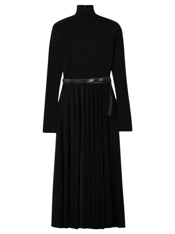 Norma Kamali Belted Turtleneck Midi Dress - Black