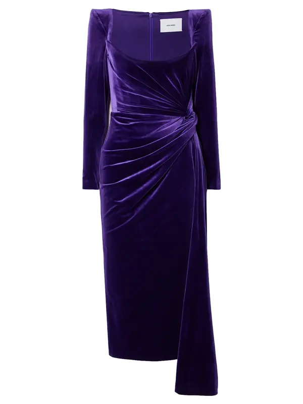 Alex Perry Gathered Stretch-velvet Midi Dress - Purple