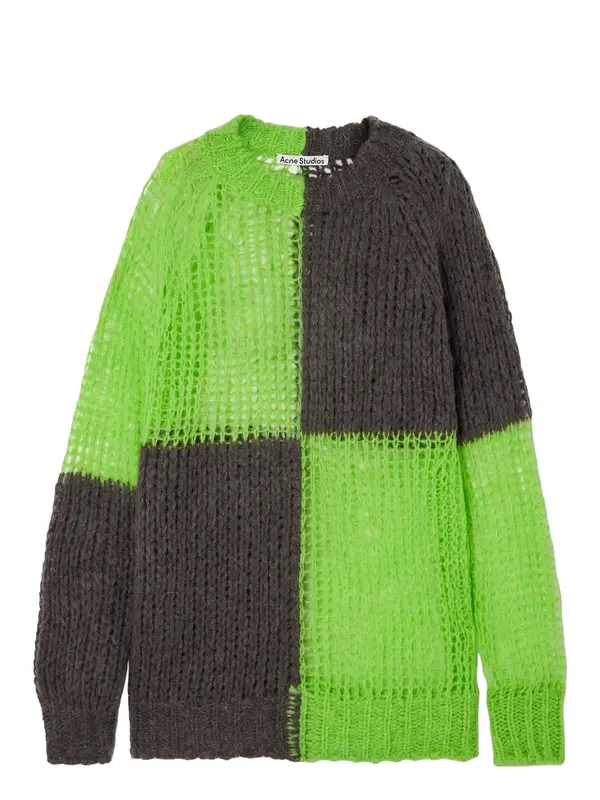 Acne Studios Oversized Two-tone Open-knit Sweater - Green