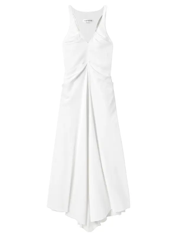 Victoria Beckham Gathered Duchesse-satin Maxi Dress - White
