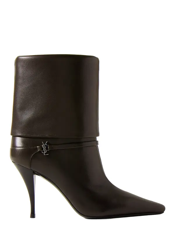 Saint Laurent Niki Embellished Leather Ankle Boots - Brown