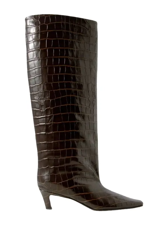 TOTEME Croc-effect Leather Knee Boots - Brown