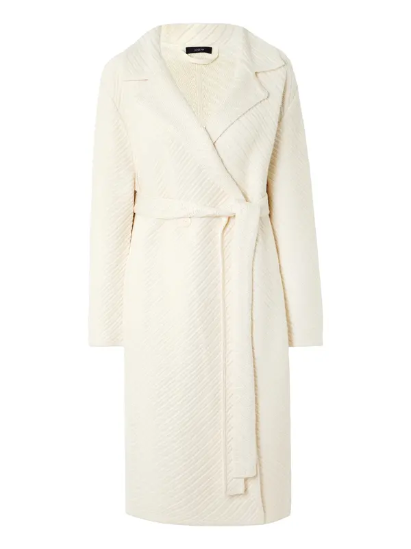 JOSEPH Belted Ribbed Wool-blend Cardigan - Ivory