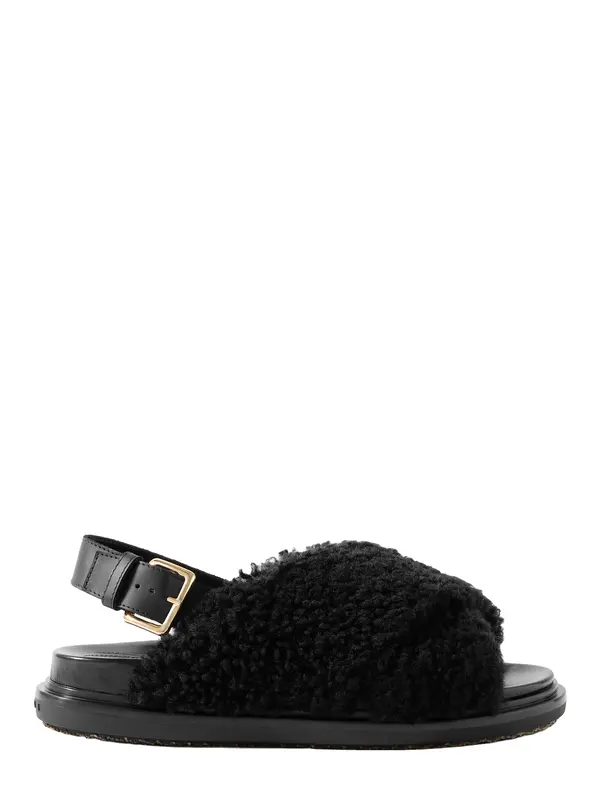 Marni Fussbett Leather-trimmed Shearling Slingback Sandals - Black