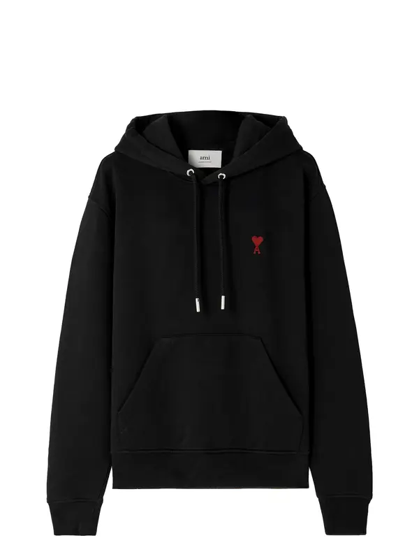 Ami Embroidered Cotton-blend Jersey Hoodie - Black