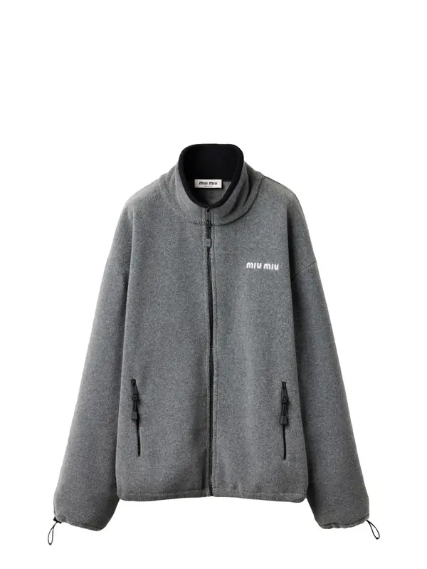 Miu Miu Logo-embroidered Fleece Sweatshirt - Grey