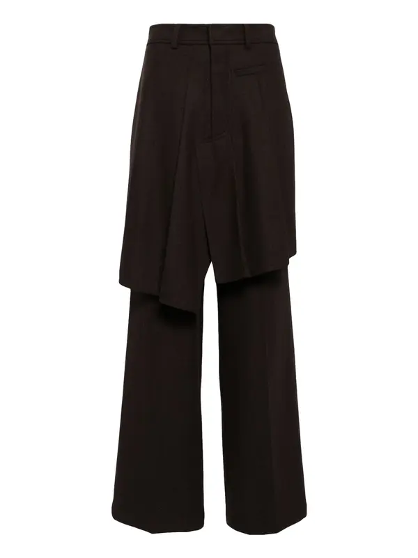 Goen.j Asymmetric Pleated Straight Pants - Brown