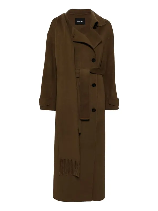 Goen.j Double-faced One-side Muffler Coat - Brown