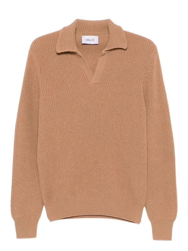 D4.0 Virgin Wool Polo Sweater - Brown
