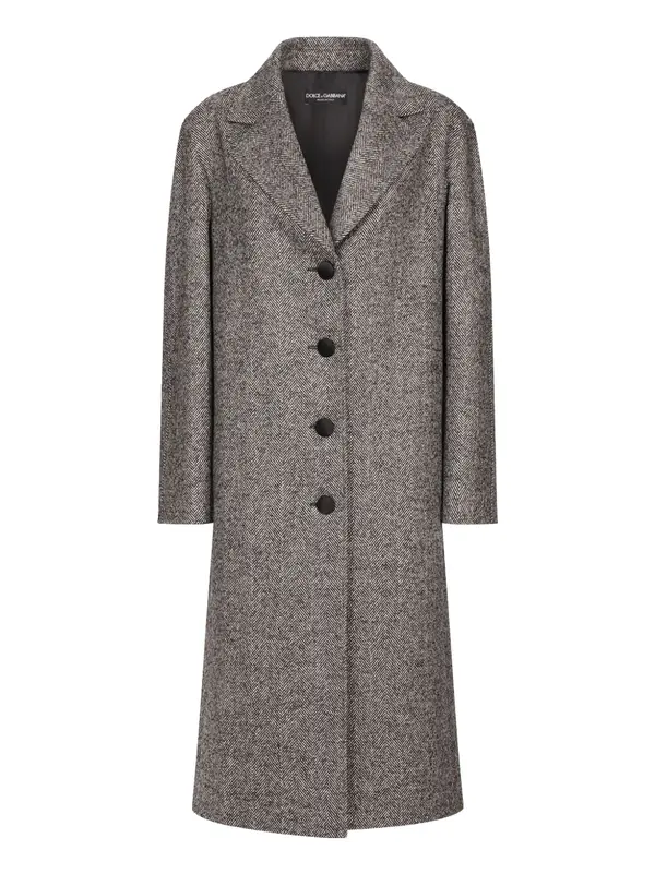 Dolce & Gabbana Herringbone-pattern Virgin Wool Coat - Brown