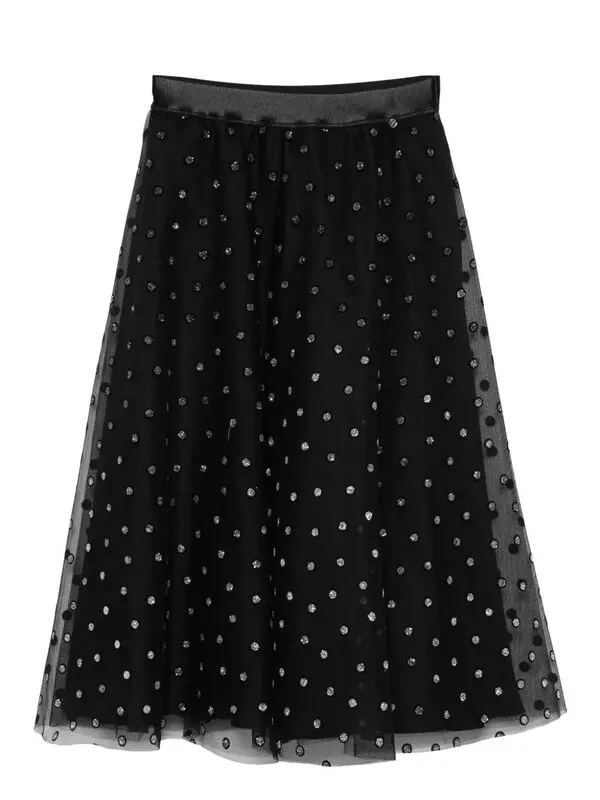 NISSA Polka-dot Print Midi Skirt - Black
