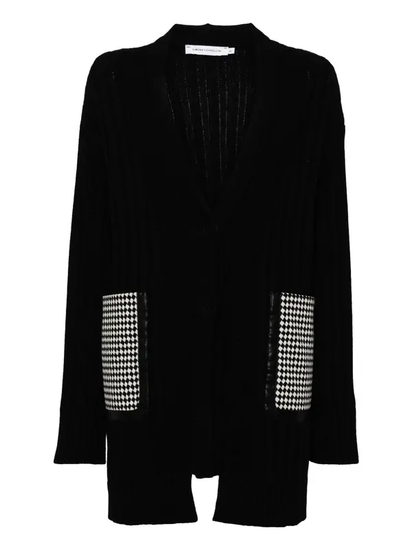 SIMONA CORSELLINI Checked-pocket Knit Cardigan - Black