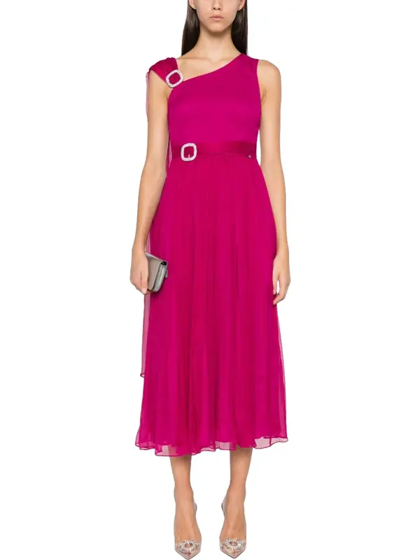 NISSA Pleated Silk Maxi Dress - Pink