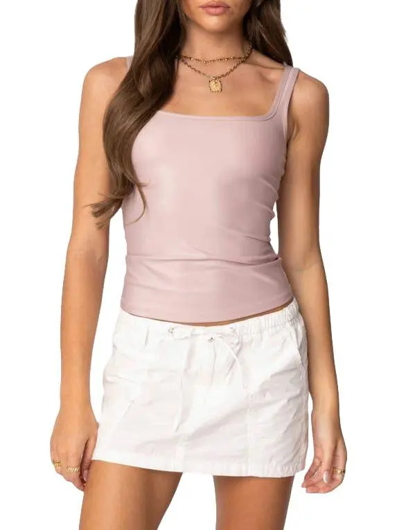 EDIKTED Sarah Shiny Tank Top - Pink