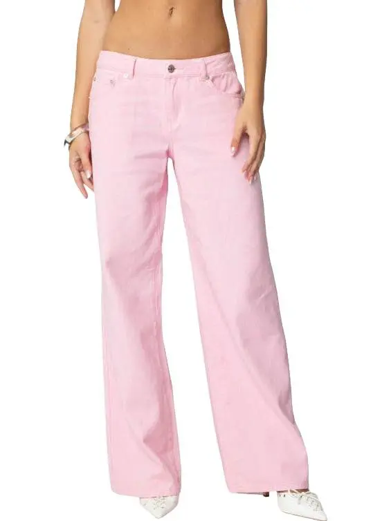 EDIKTED Roman Low Rise Wide Leg Jeans - Pink