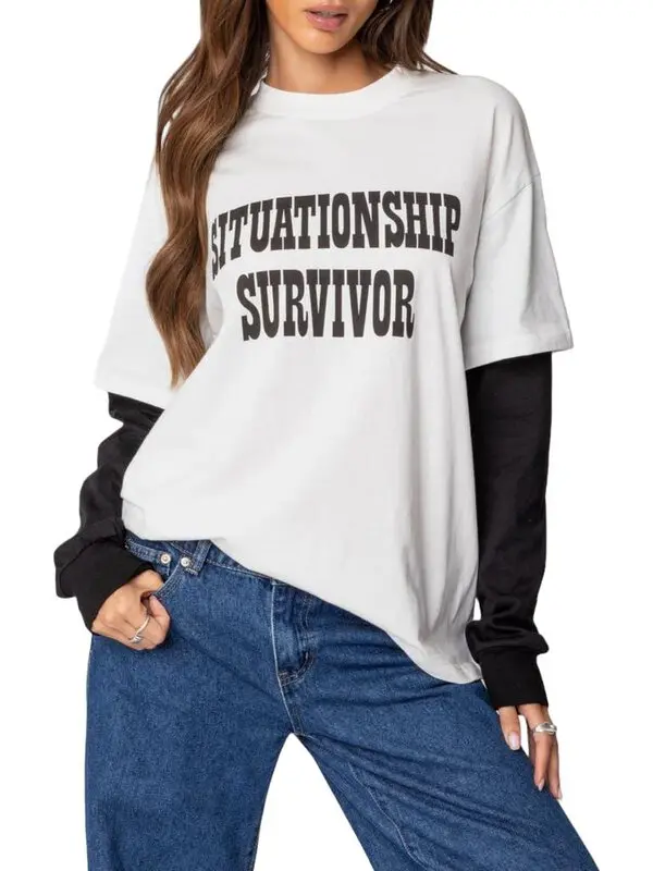 EDIKTED Situationship Oversize Layered Top - White