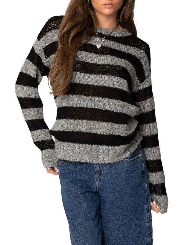 EDIKTED Stripe Knit Sweater - Black/grey