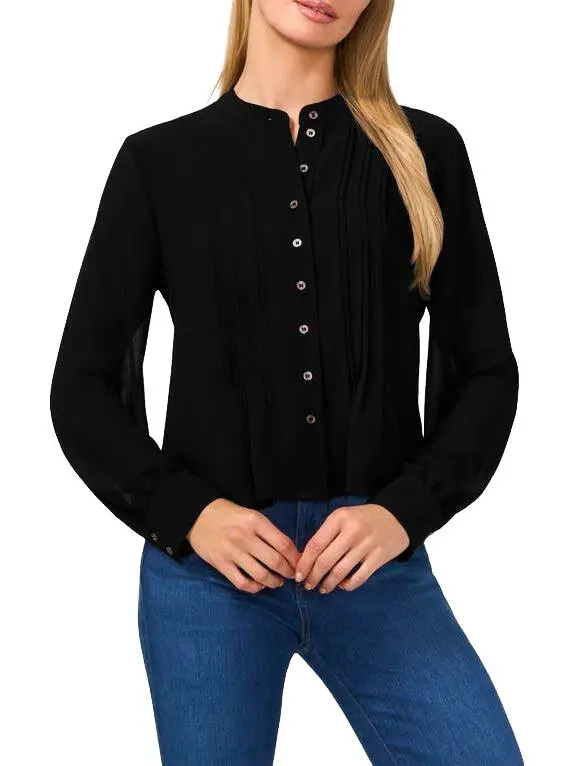 CECE DUPRAZ Pintuck Pleat Georgette Button-up Top - Rich Black
