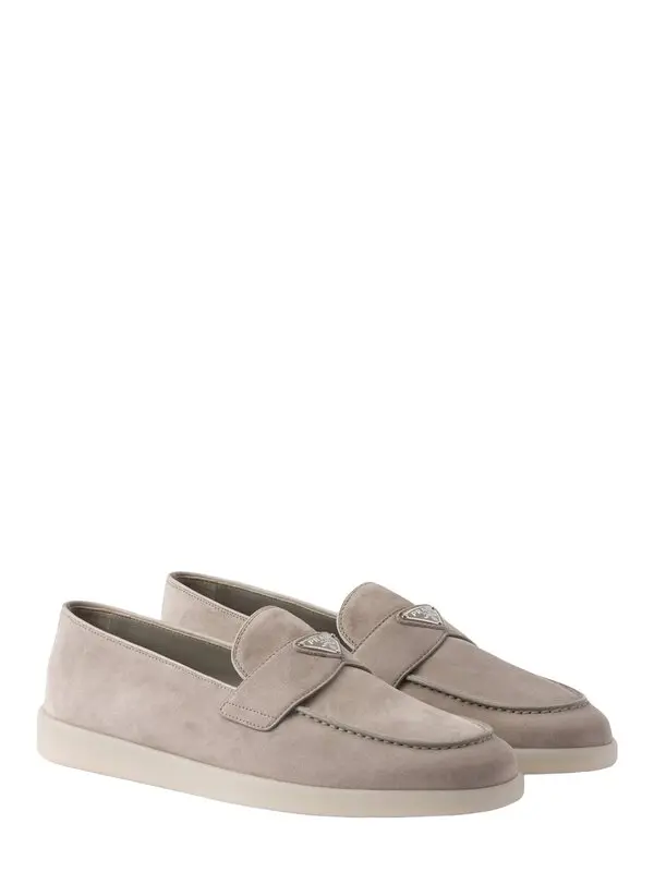 Prada Suede Triangle Loafers - Grey