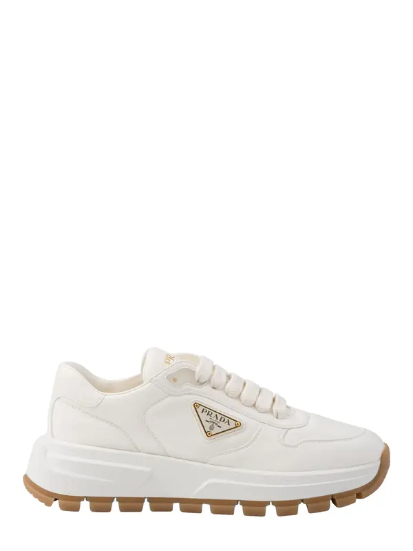 Prada Leather Triangle Sneakers - Neutral