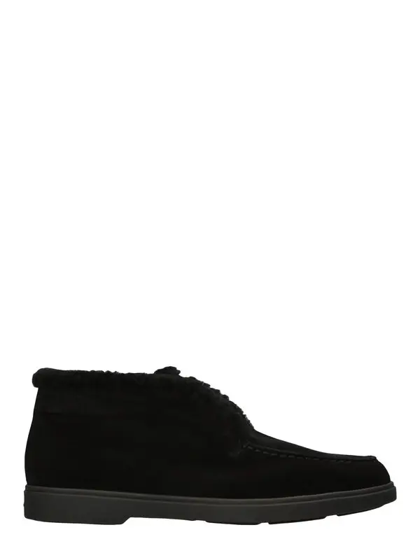 Santoni Suede Fortune Ankle Boots With Faux Fur Trim - Black