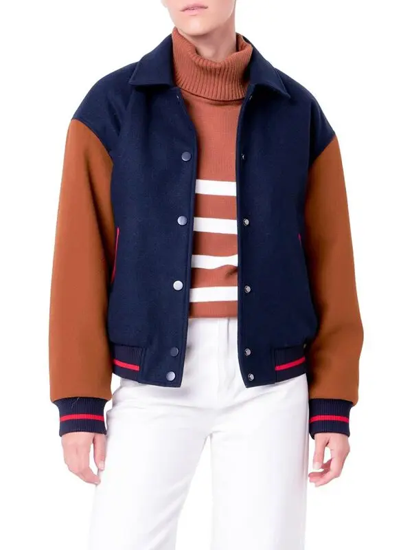 English Factory Colorblock Bomber Jacket - Navy Multi