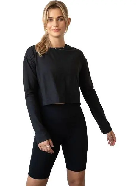 REBODY Go With The Flow Crop Long Sleeve Top - Cozy Black