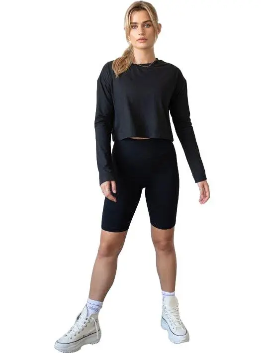 REBODY Go With The Flow Crop Long Sleeve Top - Cozy Black