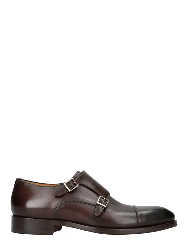 Magnanni Leather Double Monk Strap Shoes - Brown