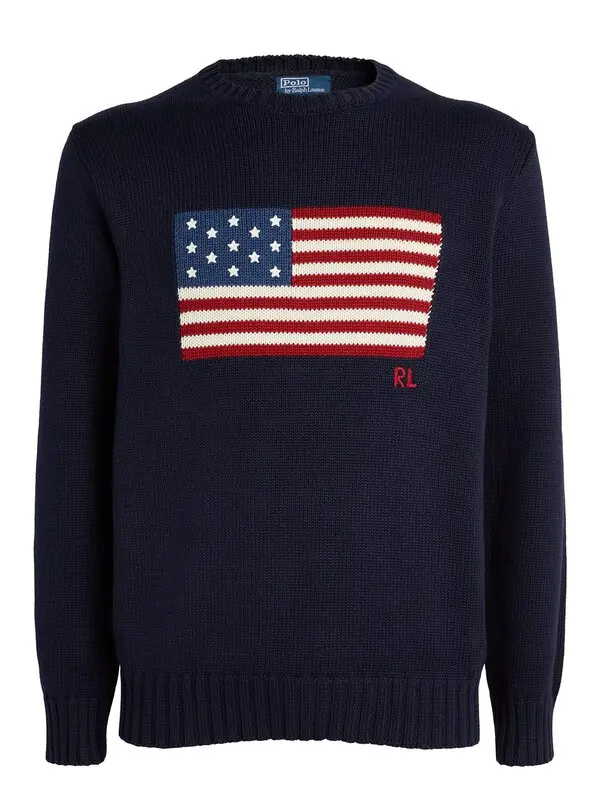 Polo Ralph Lauren American Flag Embroidered Sweater - Blue