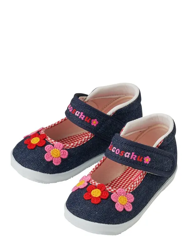 MIKI HOUSE Flower-embroidered Shoes - Navy
