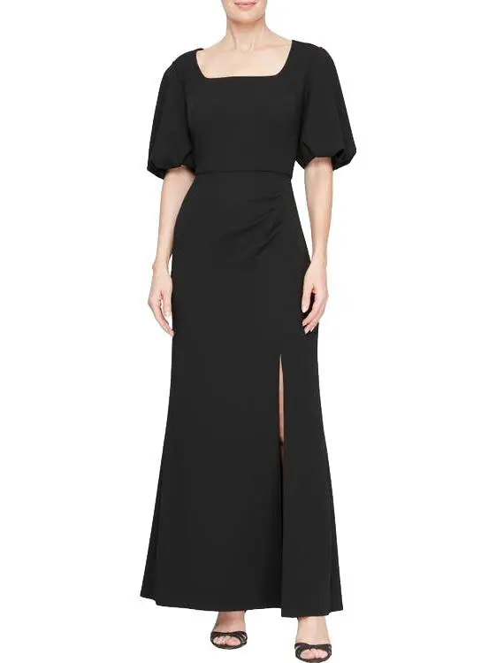 Alex Evenings Square Neck Column Gown - Black