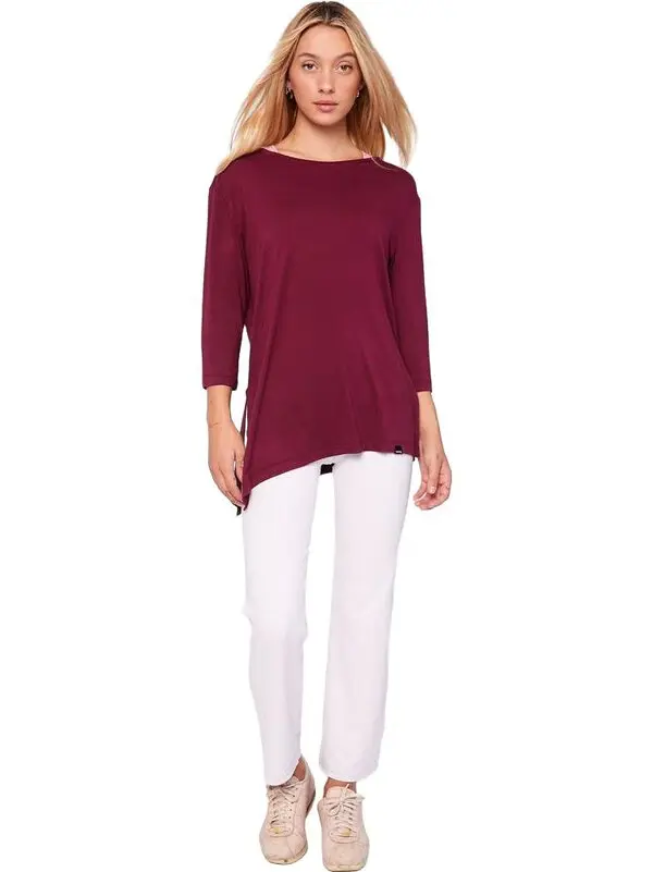 REBODY Side Tie 3/4 Sleeve Top - Red Wine