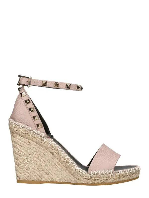 Valentino Garavani Leather Rockstud Espadrille Wedges 105 - Nude