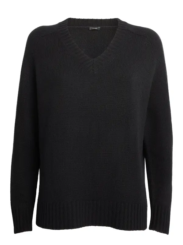 JOSEPH Open Cashmere V-neck Sweater - Black