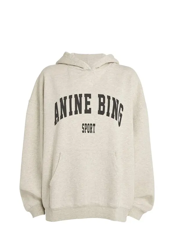 ANINE BING Cotton Harvey Hooded Sweatshirt - Grey
