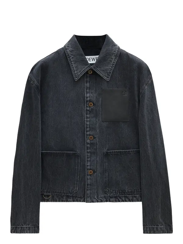 Loewe Leather-trimmed Denim Jacket - Black