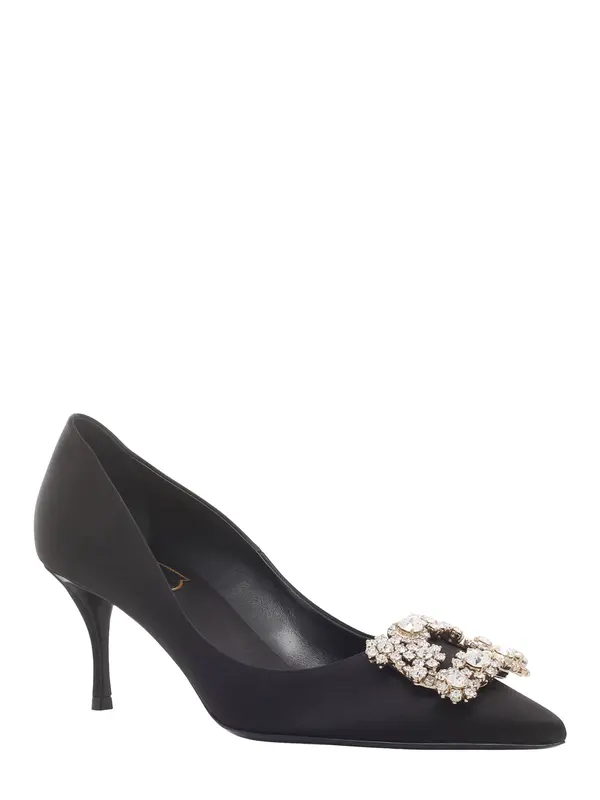 ROGER VIVIER Satin Decollete Crystal Buckle Pumps - Black