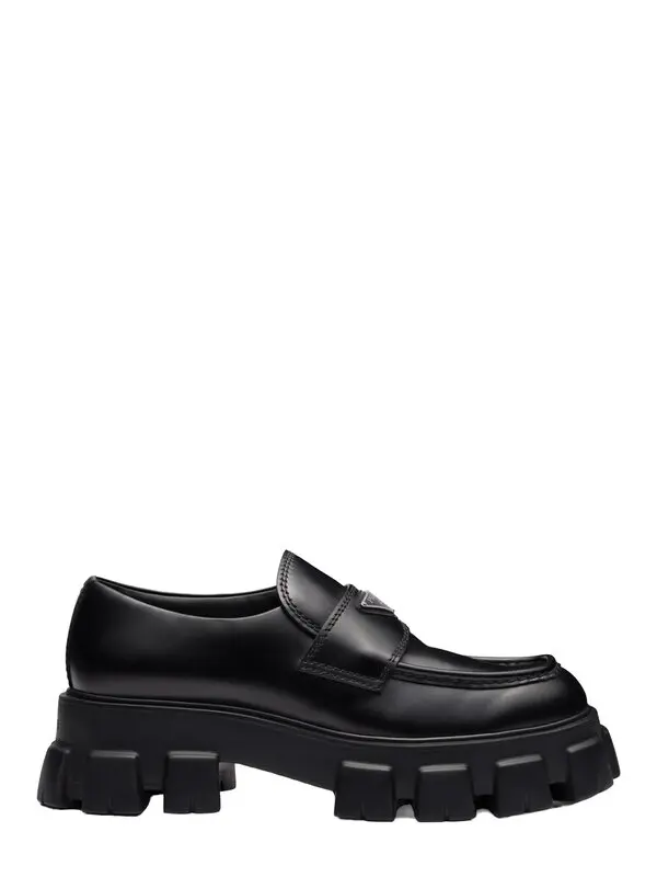 Prada Brushed Leather Monolith Loafers - Black