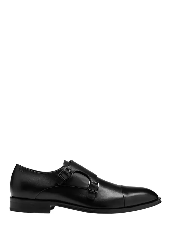 BOSS Leather Monk Strap Shoes - Black