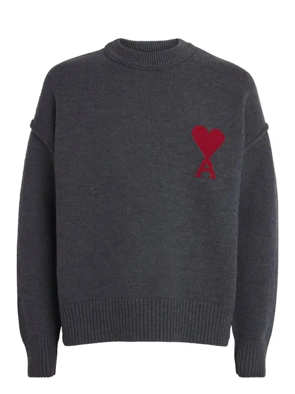 AMI Paris De Coeur Wool Sweater - Grey