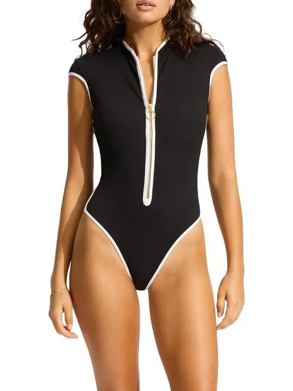 Seafolly Colorblock One-piece Swimsuit - Black