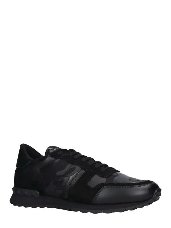 Valentino Garavani Camouflage Leather And Suede Sneakers - Black