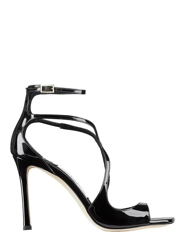 JIMMY CHOO Azia 95 Patent Leather Sandals - Black