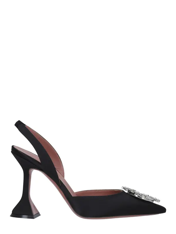 Amina Muaddi Satin Begum Slingback Heels 95 - Black